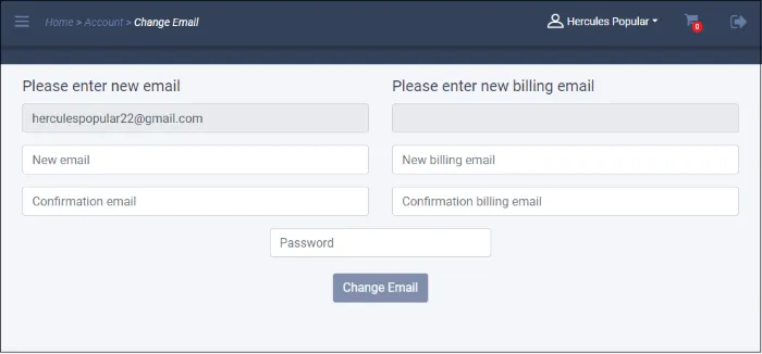 Update Billing Email Address
